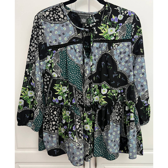 Chelsea & Theodore | Tops | Chelsea Theodore Black Floral Patchwork ...